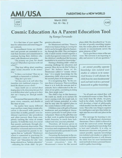 Cosmic Education as a Parent Education Tool - Association Montessori ...